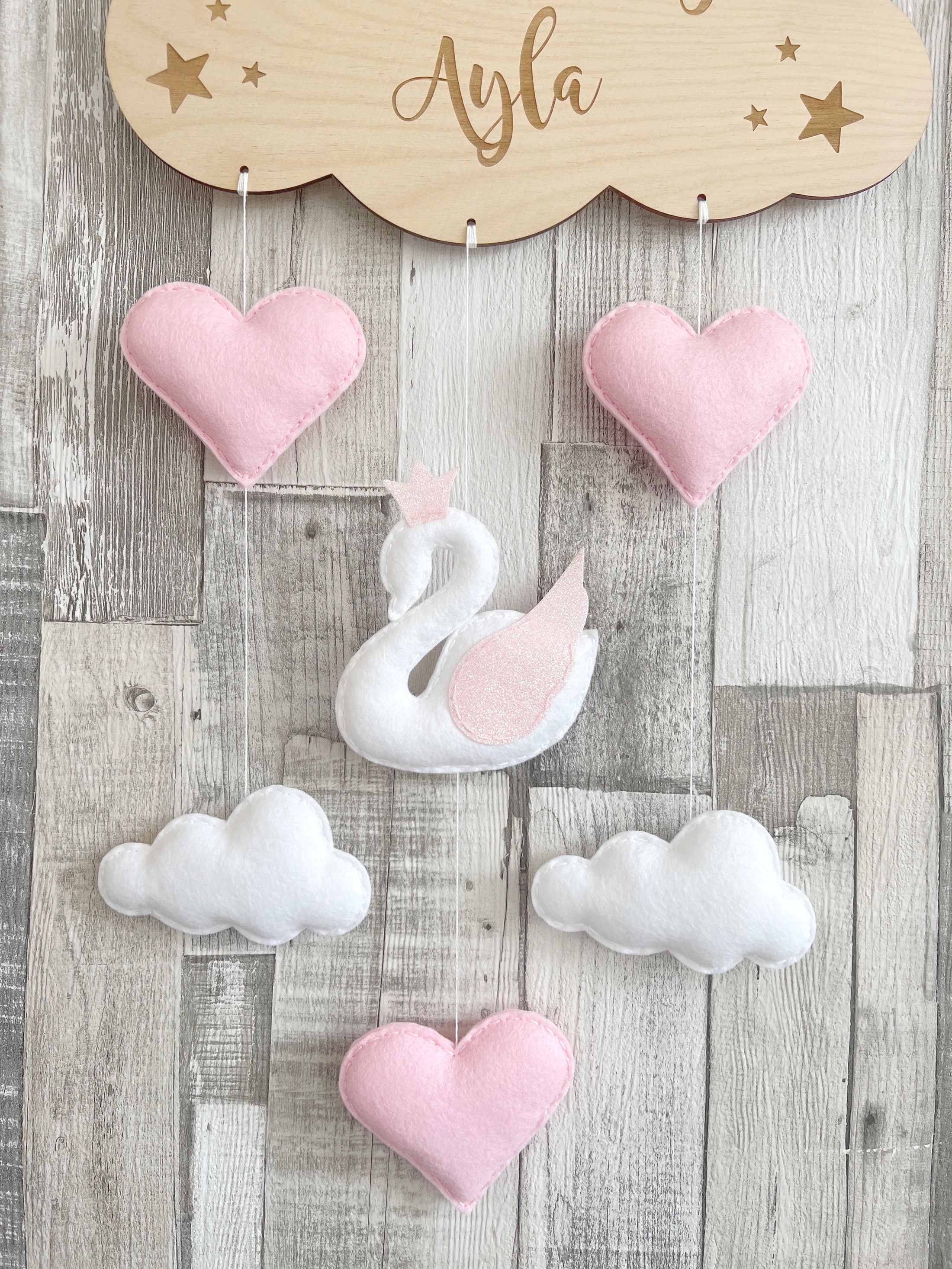 Dream Big Little One Cloud Wall Mobile - Swans & Hearts – Nursery Decor ...